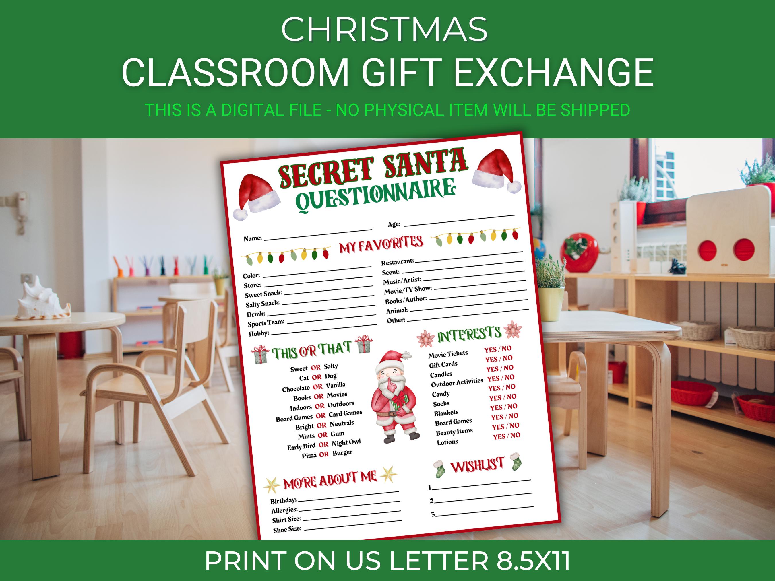 Secret Santa Questionnaire Printable Christmas Gift Exchange Survey Fun ...