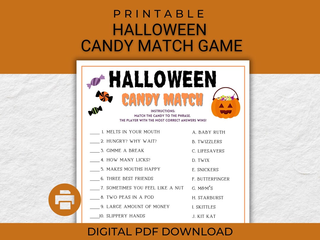 Printable Halloween Candy Match Game Halloween Classroom Games Fun Kid ...