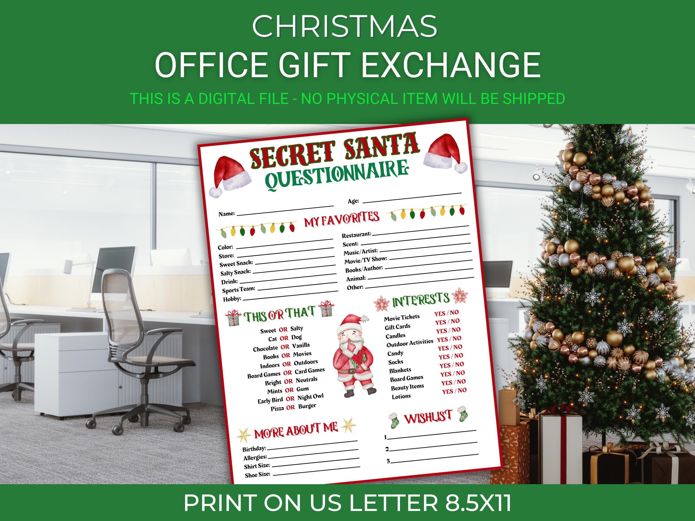 Secret Santa Questionnaire Printable Christmas Gift Exchange Survey Fun ...