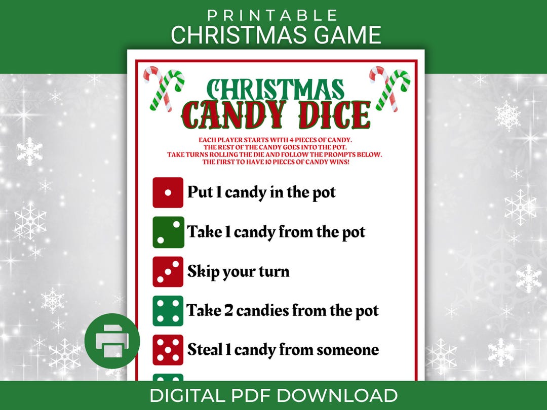Christmas Candy Dice Game Printable Fun Christmas Games for Kids Teens ...