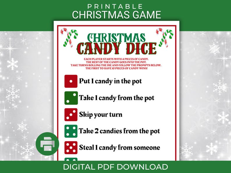 Christmas Candy Dice Game Printable Fun Christmas Games for Kids Teens ...