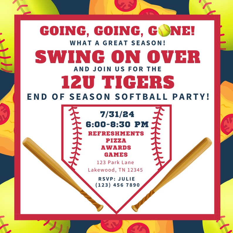 Editable Softball Party Invite Digital Softball Invite Editable ...