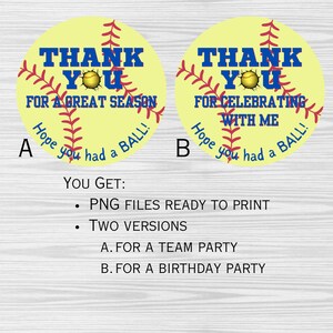 Printable Softball Thank You Sticker End of Season Gift Softball Party ...