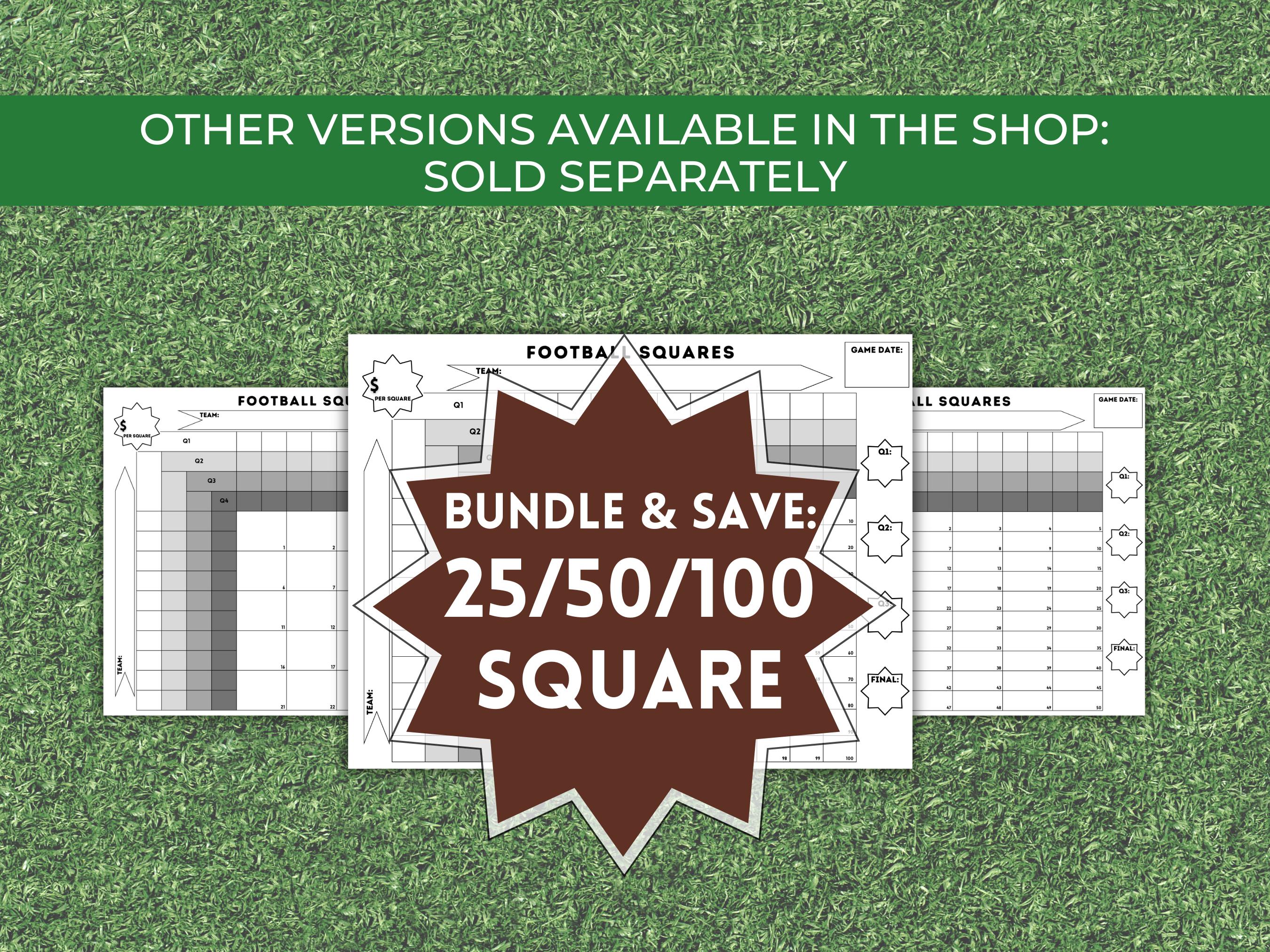 50 Football Squares Printable Grid Quarterly Changing Numbers Basic ...