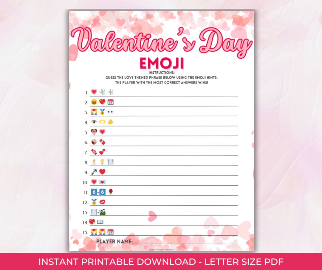 Emoji Valentine Day Game Printable Valentine Emoji Game Valentine's Day ...