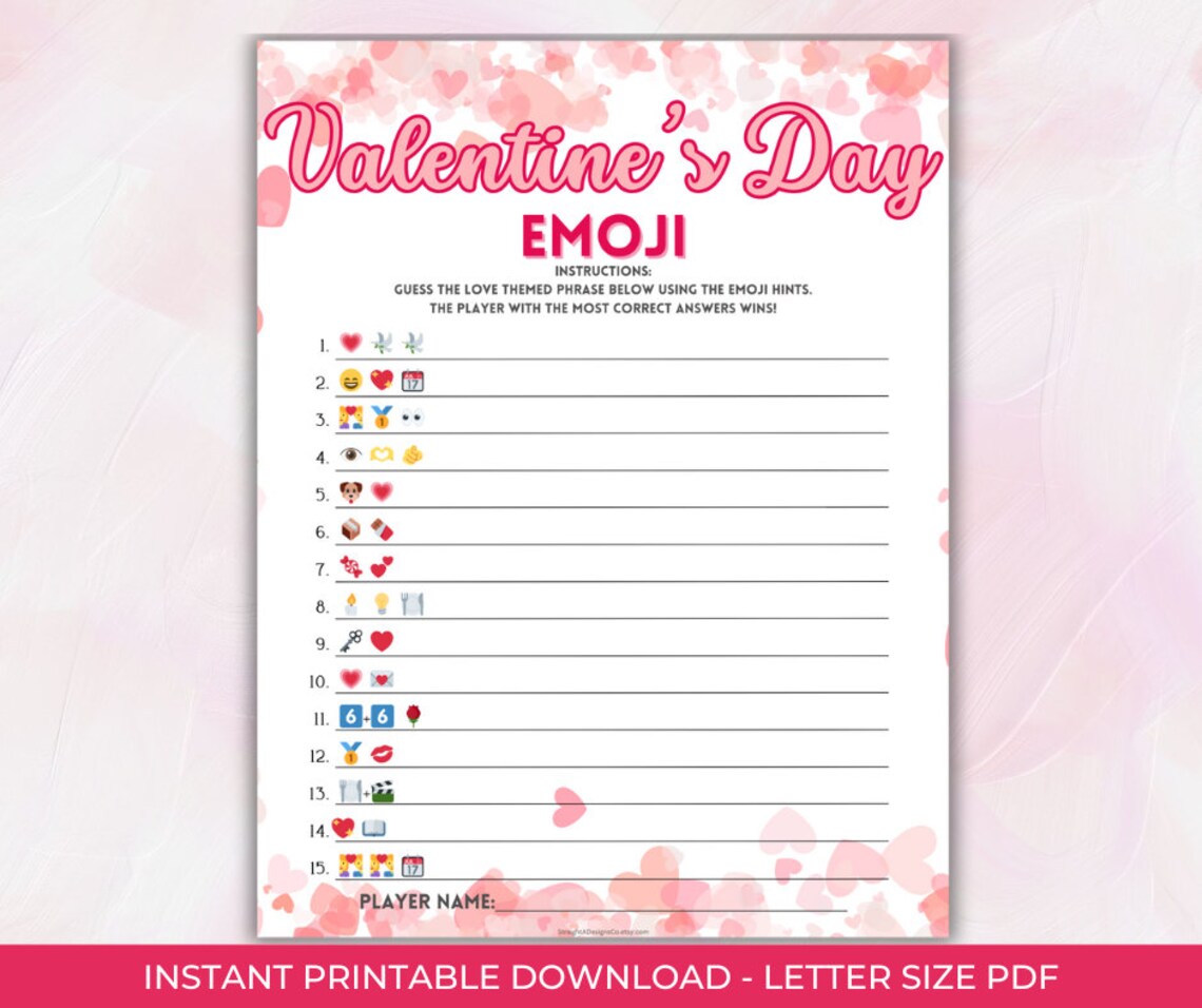 Emoji Valentine Day Game Printable Valentine Emoji Game Valentine's Day ...