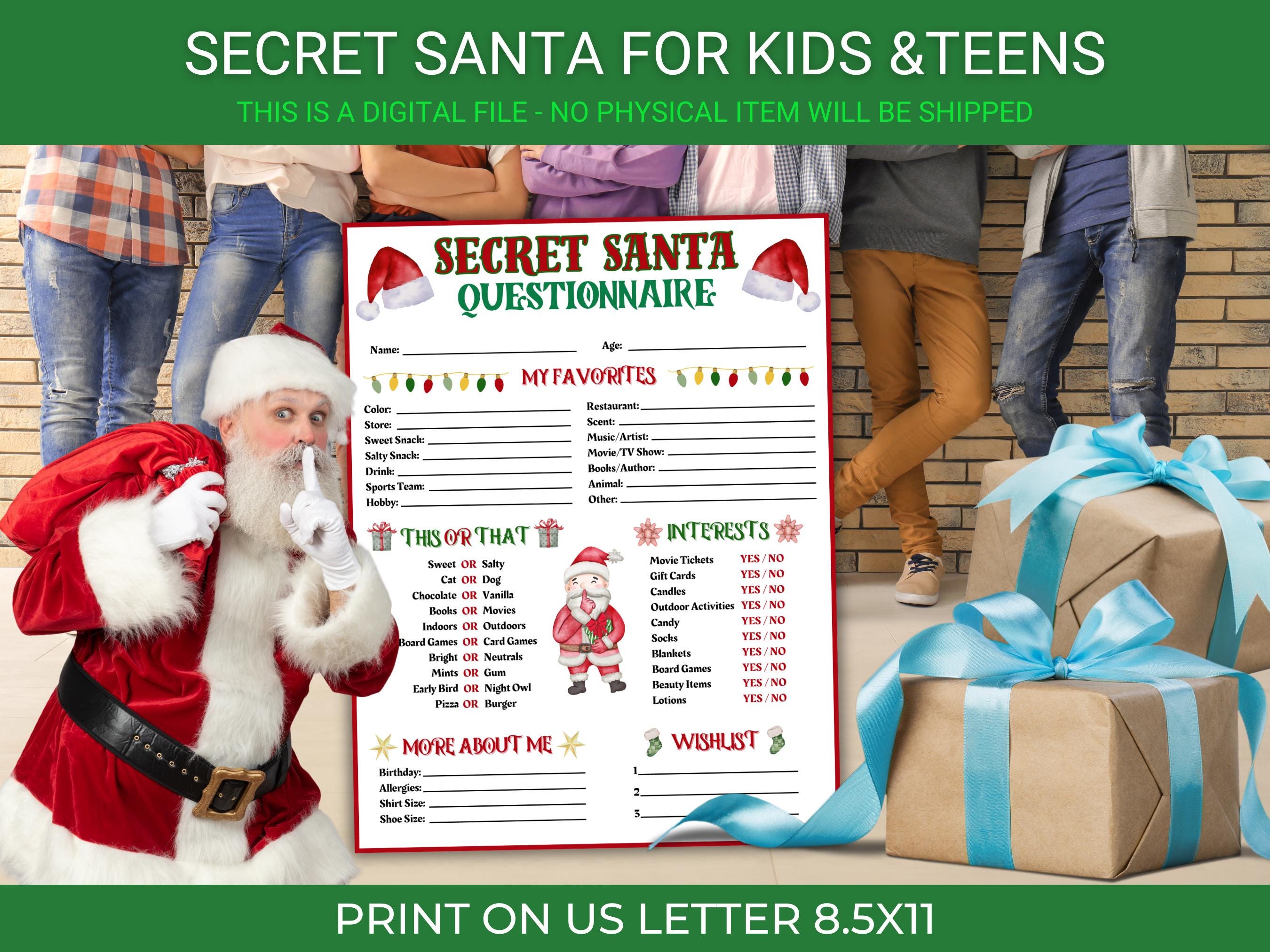 Secret Santa Questionnaire Printable Christmas Gift Exchange Survey Fun ...