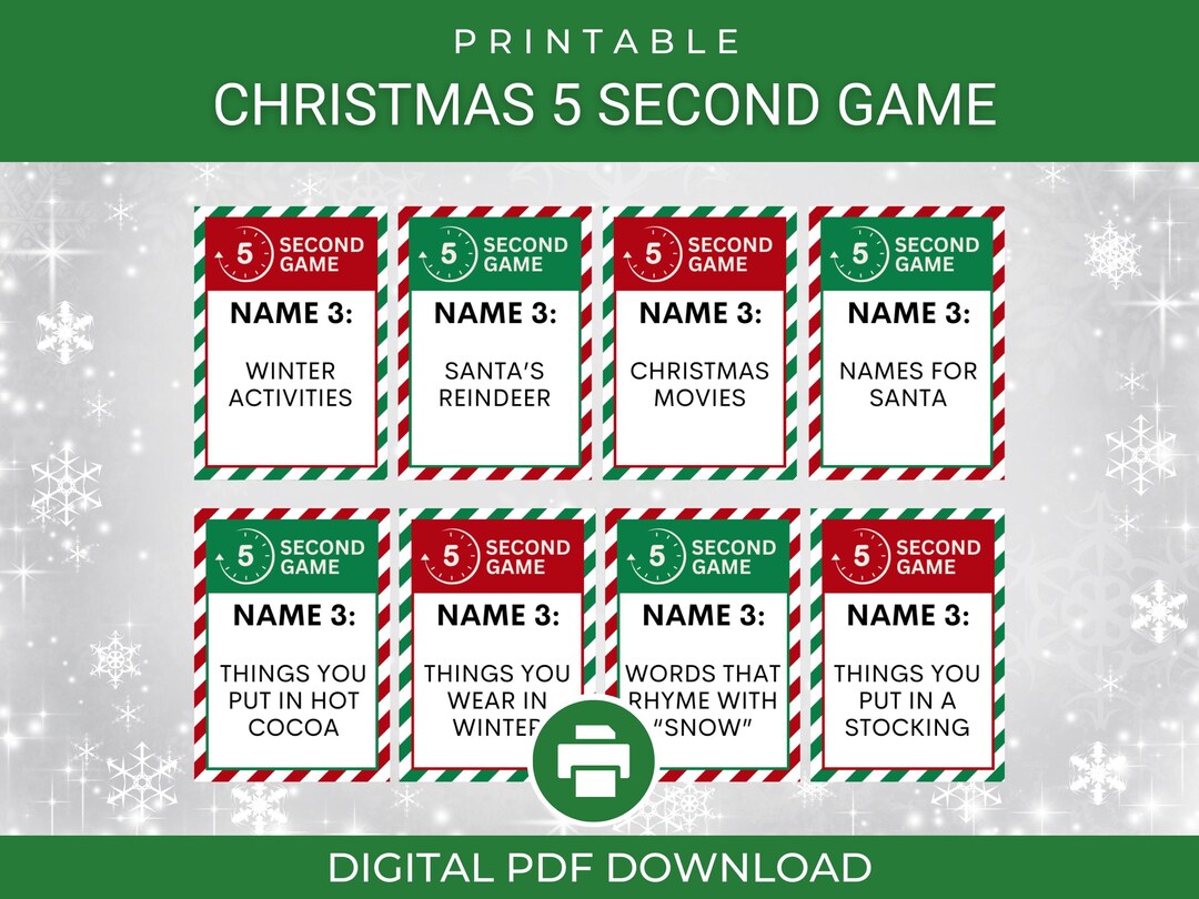 Christmas 5 Second Game Printable Fun Christmas Games for Kids Teens ...