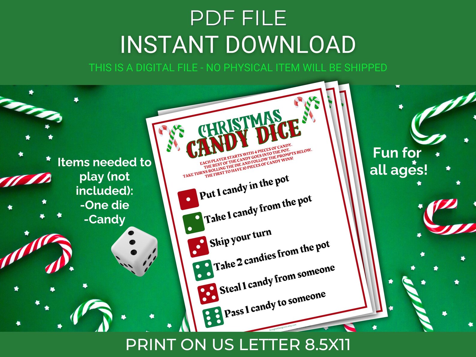 Christmas Candy Dice Game Printable Fun Christmas Games for Kids Teens ...