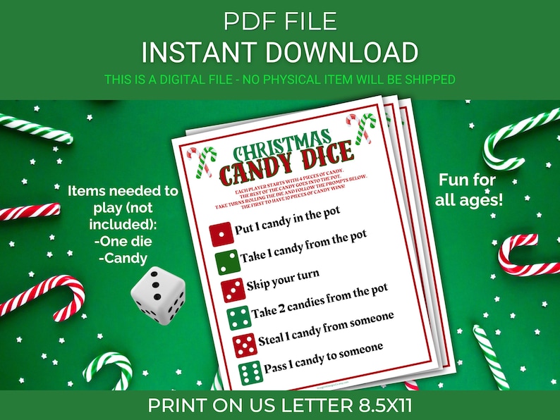 Christmas Candy Dice Game Printable Fun Christmas Games for Kids Teens ...