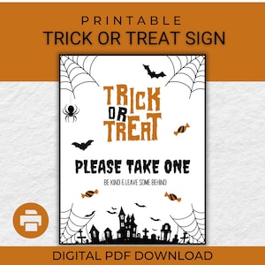 Printable Halloween Candy Bowl Sign PDF Digital Download Trick or Treat ...