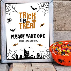Printable Halloween Candy Bowl Sign PDF Digital Download Trick or Treat ...