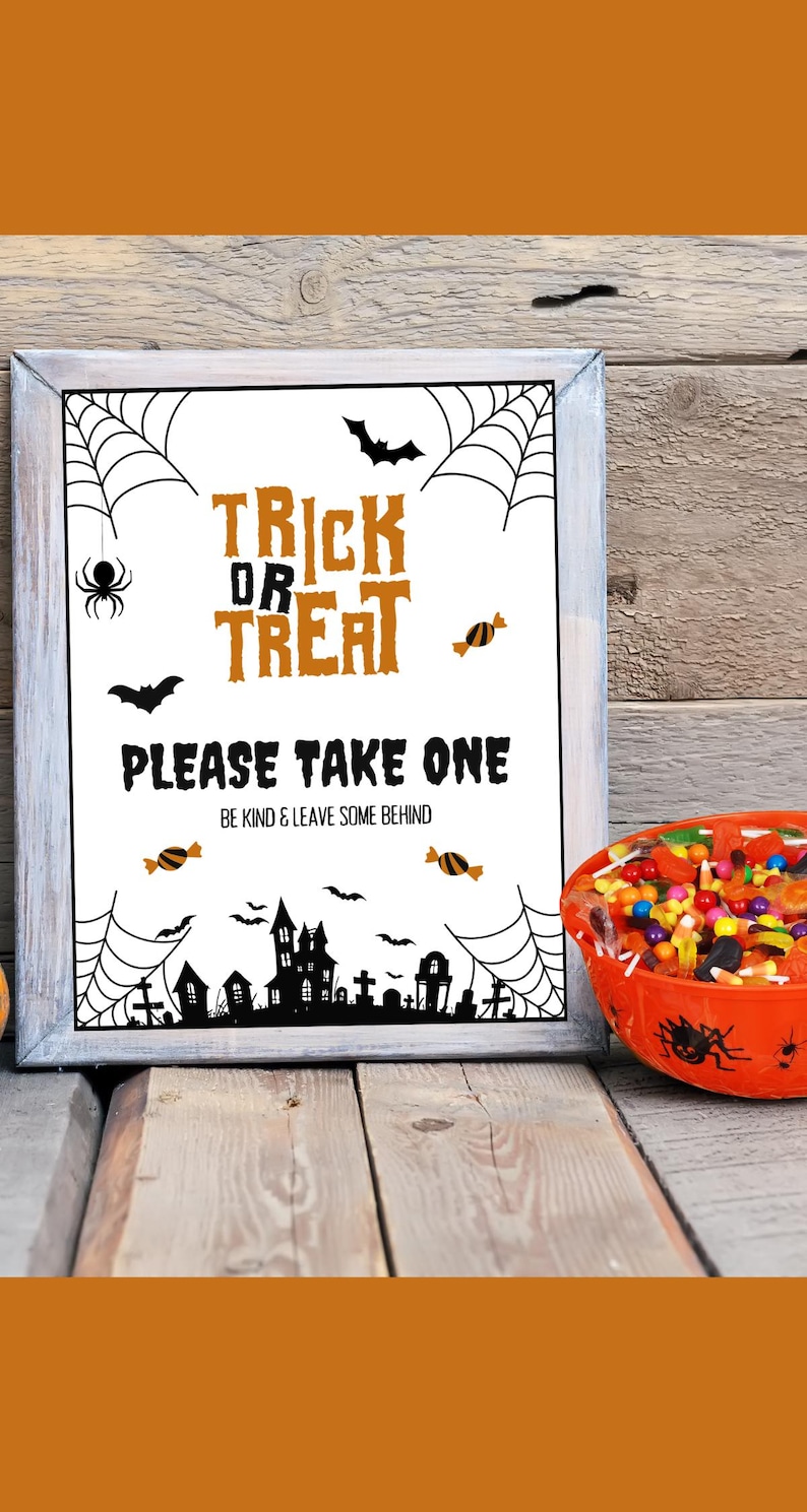 Printable Halloween Candy Bowl Sign PDF Digital Download Trick or Treat ...