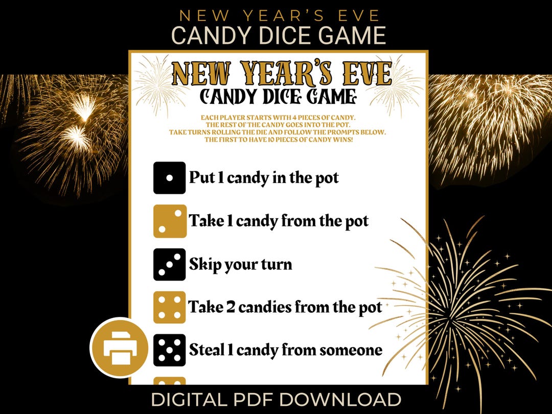 New Years Eve Candy Dice Game Printable Fun New Year's Game Family Kids ...