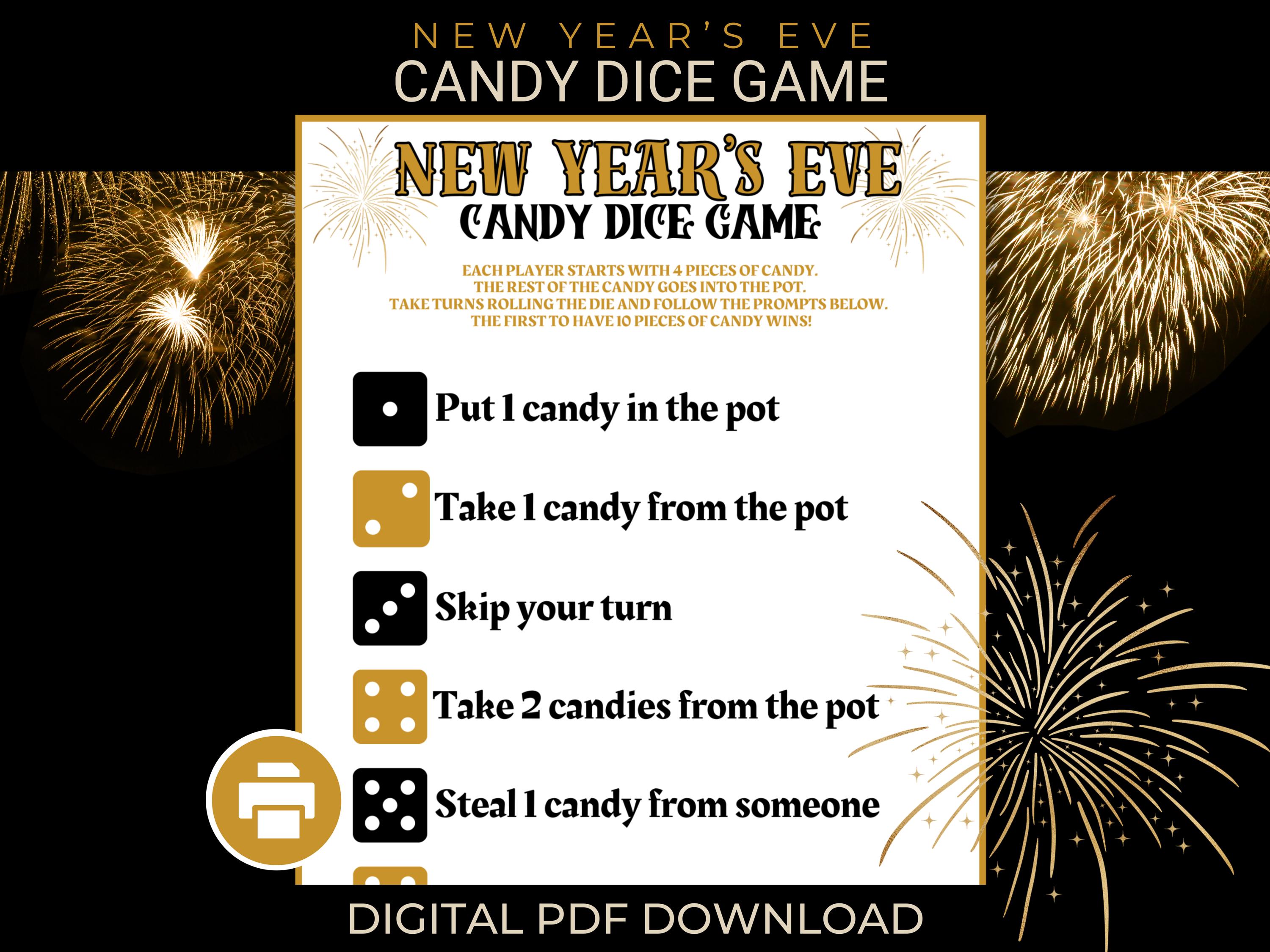 New Years Eve Candy Dice Game Printable Fun New Year's Game Family Kids ...