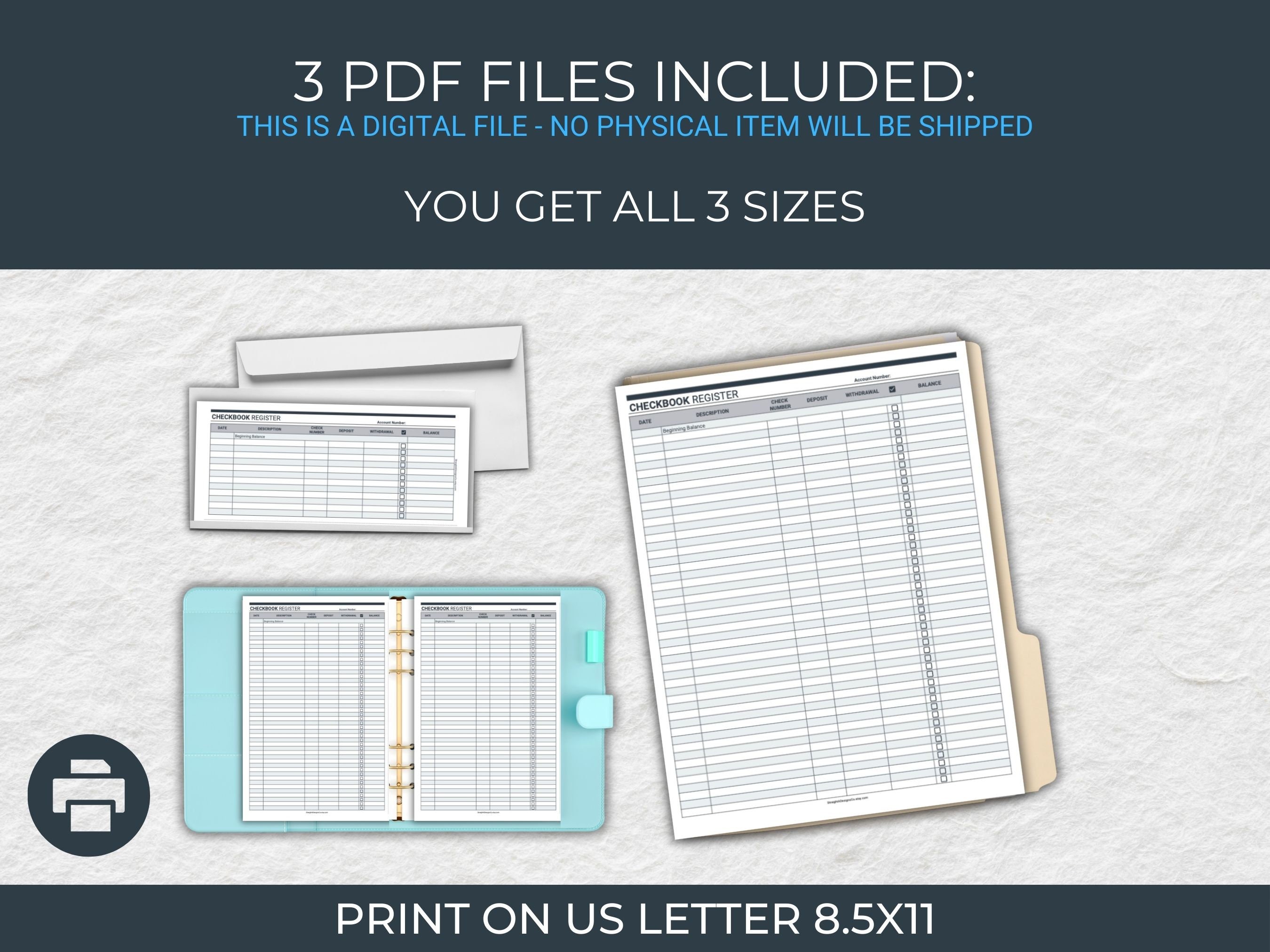 Printable Checkbook Register PDF Digital Download Prints on 8.5x11 ...