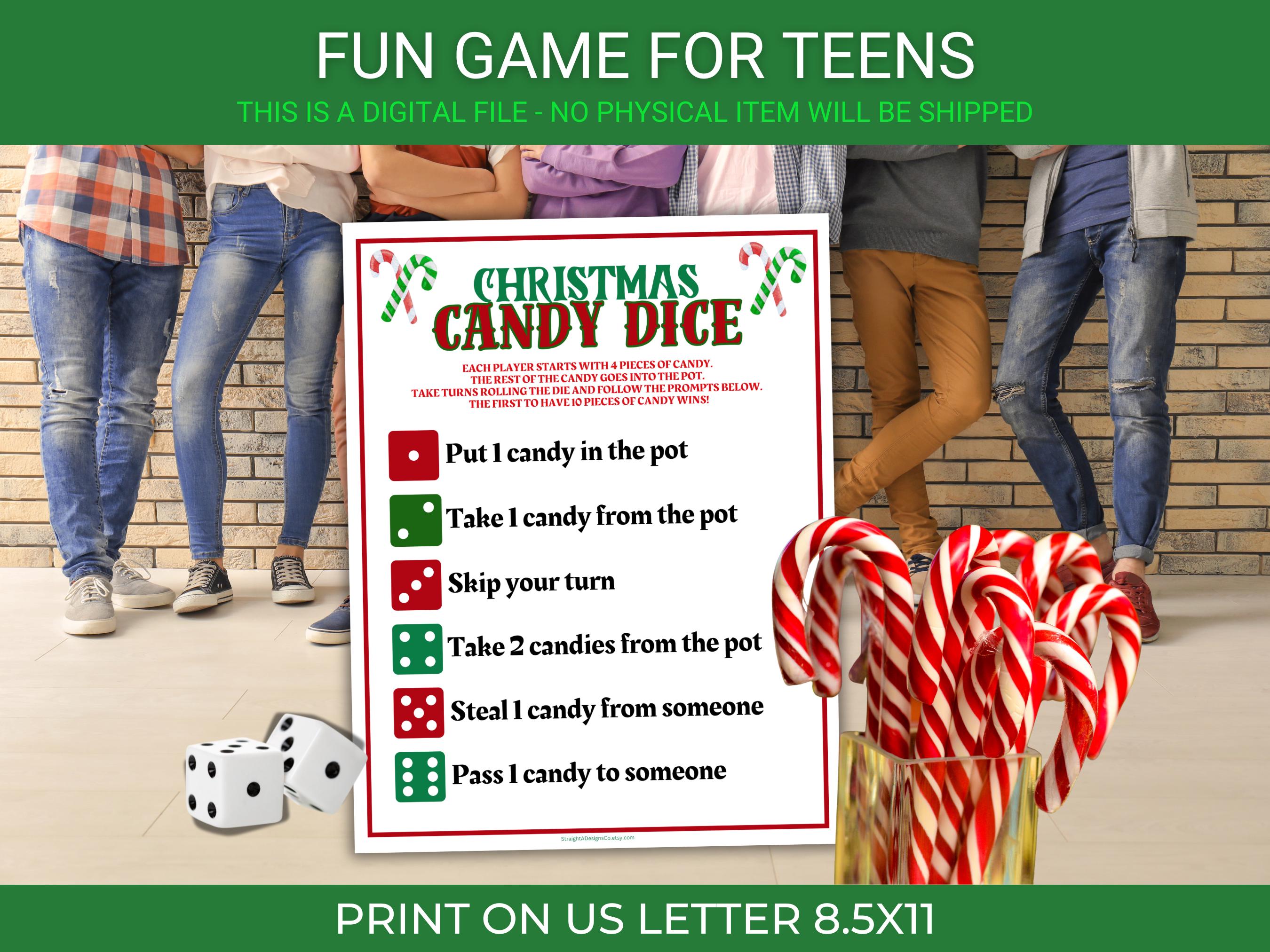 Christmas Candy Dice Game Printable Fun Christmas Games for Kids Teens ...