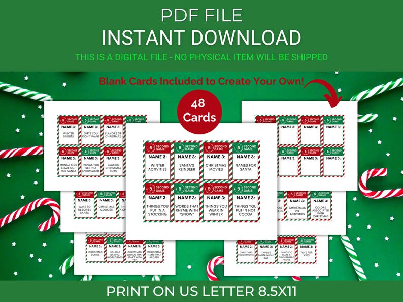 Christmas 5 Second Game Printable Fun Christmas Games for Kids Teens ...