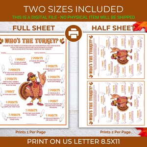 Thanksgiving Game Printable Who's the Turkey Fun Thanksgiving Party ...
