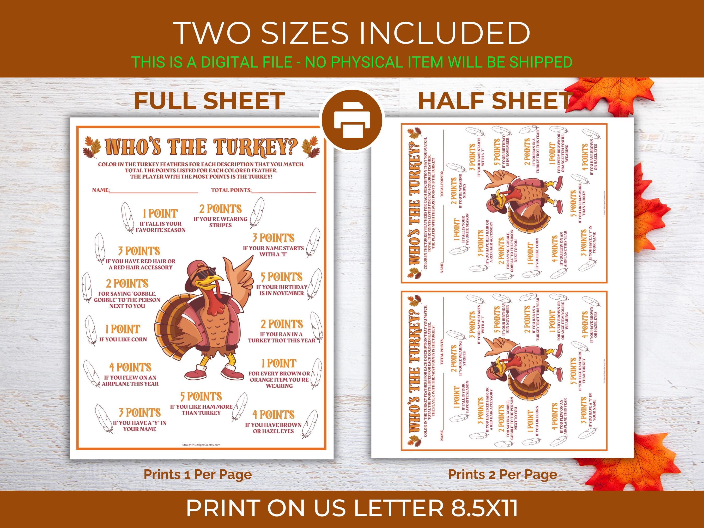 Thanksgiving Game Printable Who's the Turkey Fun Thanksgiving Party ...