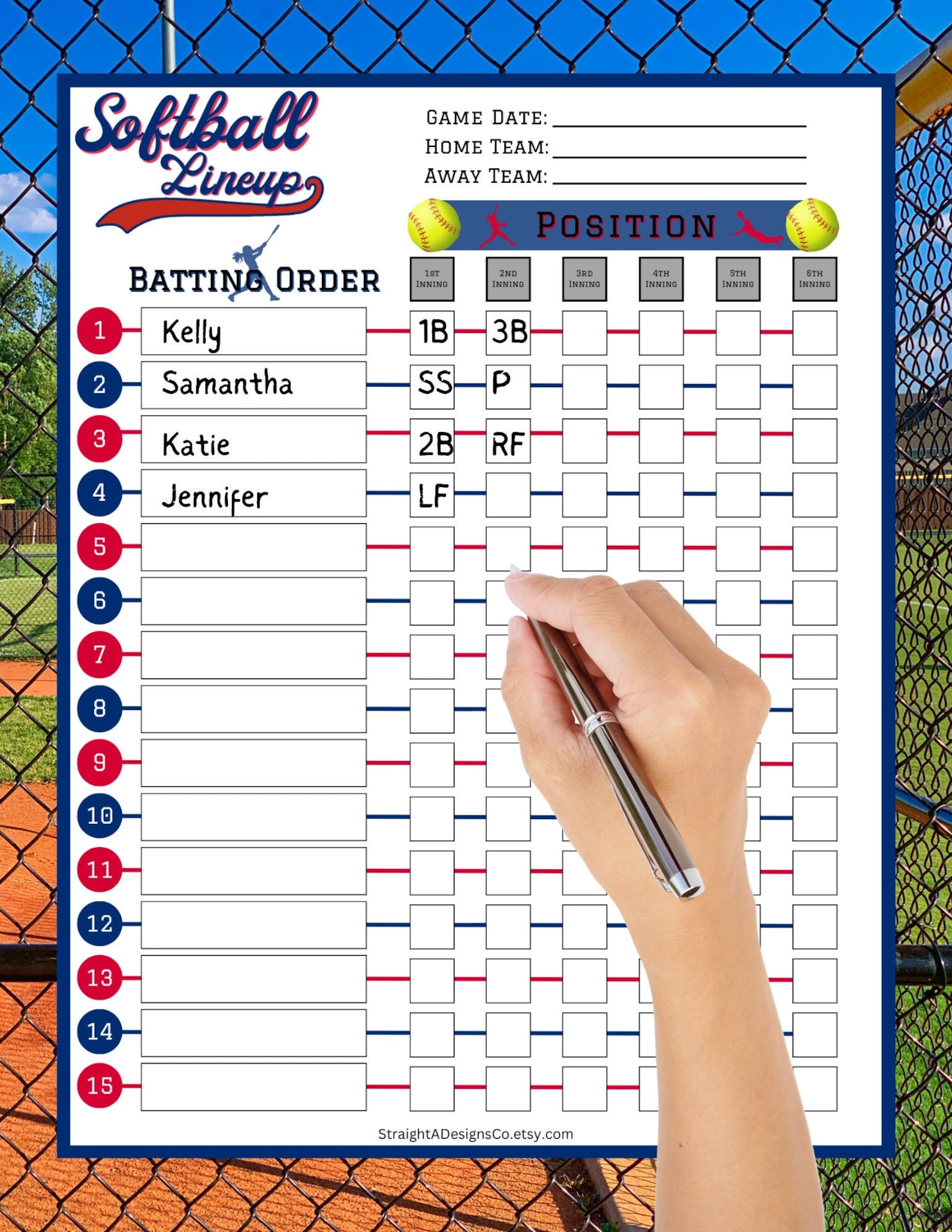 Printable Softball Lineup Card Softball Position Board Softball Coach ...