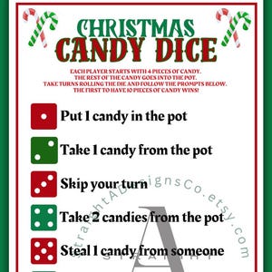 Christmas Candy Dice Game Printable Fun Christmas Games for Kids Teens ...