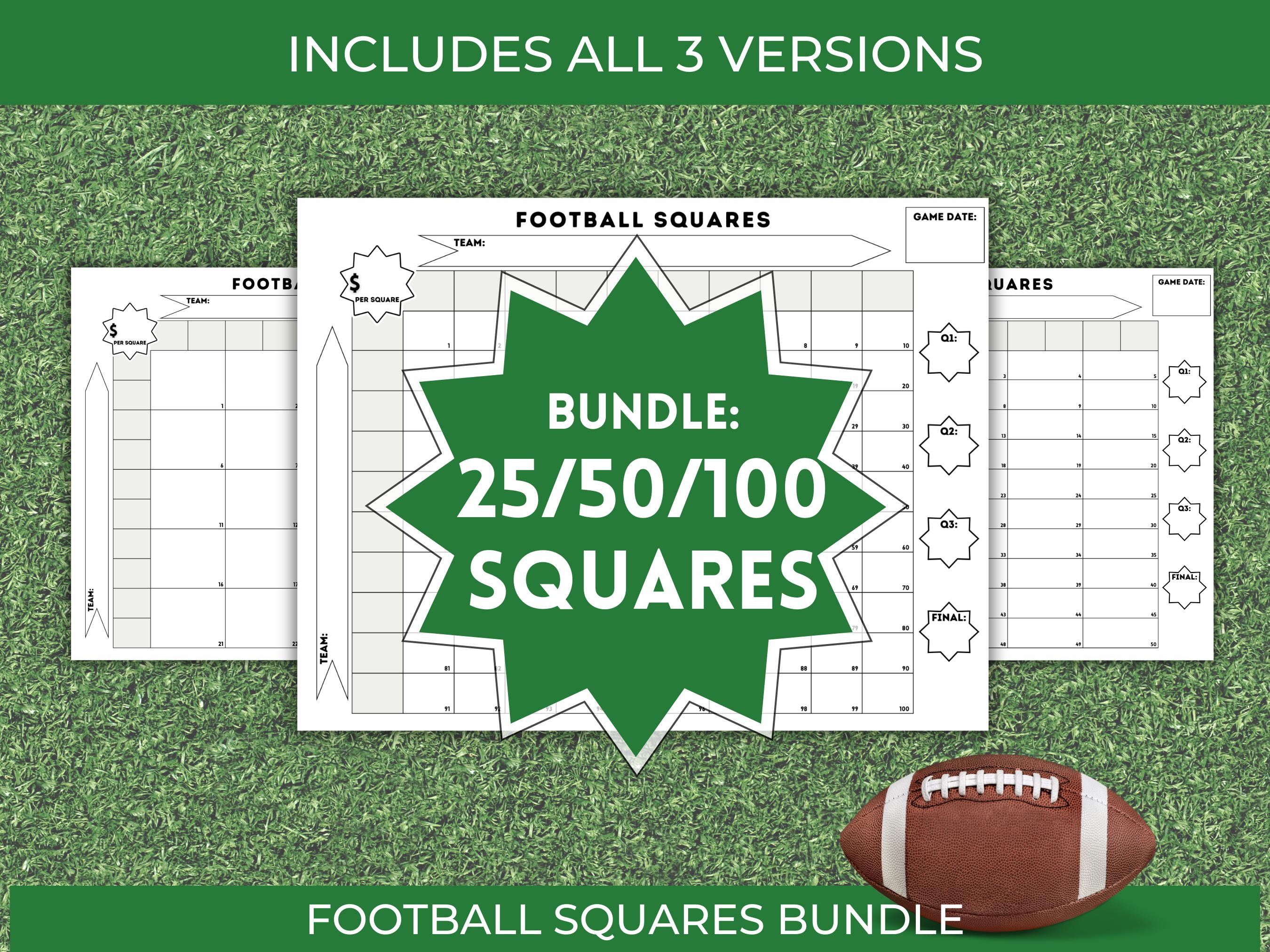 Football Squares Printable Grid Bundle Black and White Football Pool ...