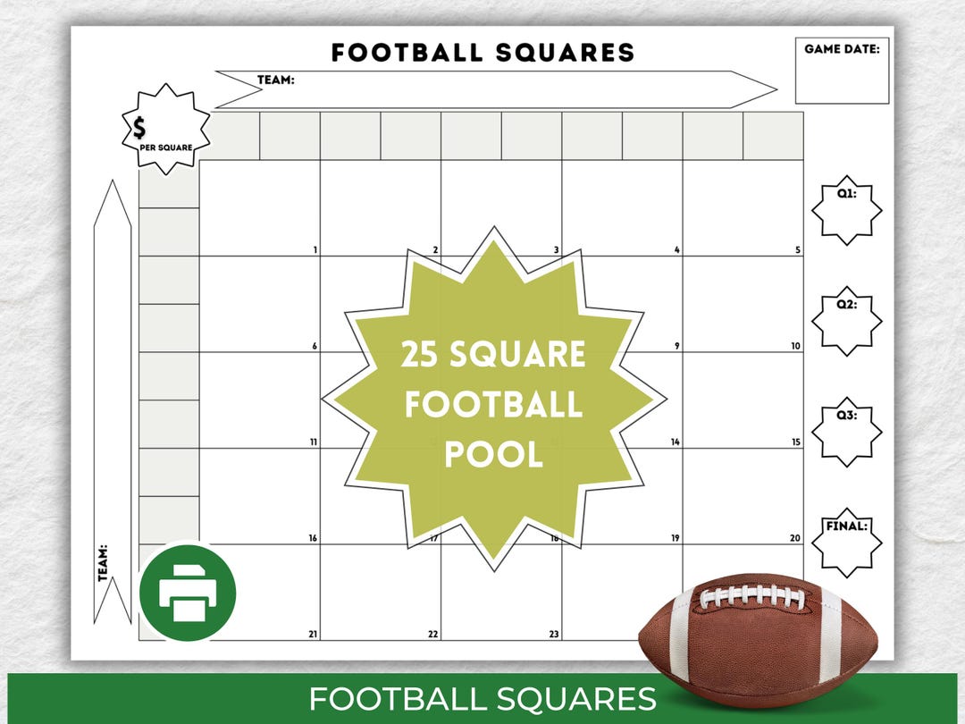 25 Football Squares Printable Grid Black and White Football Pool ...