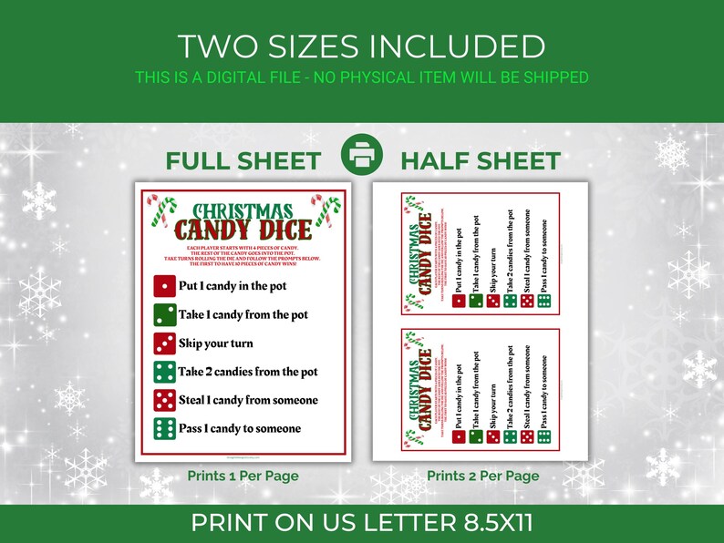 Christmas Candy Dice Game Printable Fun Christmas Games for Kids Teens ...