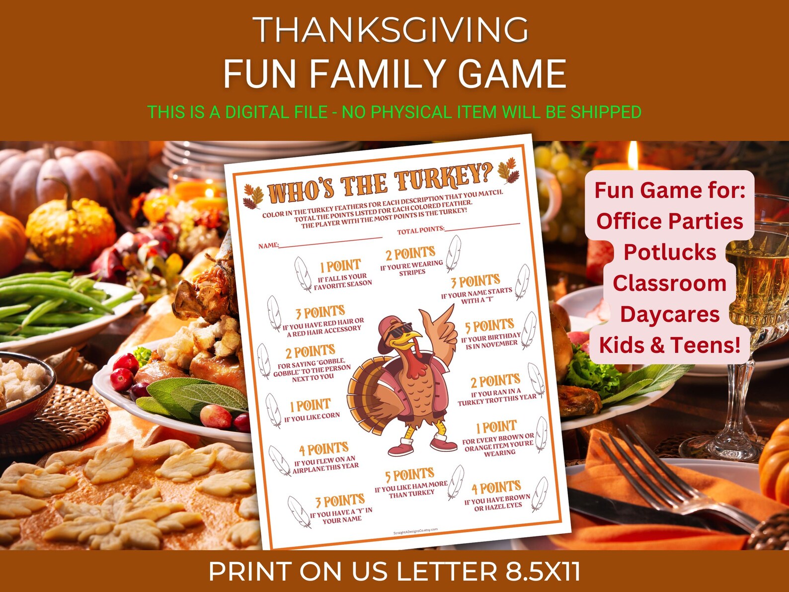 Thanksgiving Game Printable Who's the Turkey Fun Thanksgiving Party ...