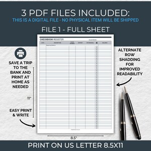 Printable Checkbook Register PDF Digital Download Prints on 8.5x11 ...