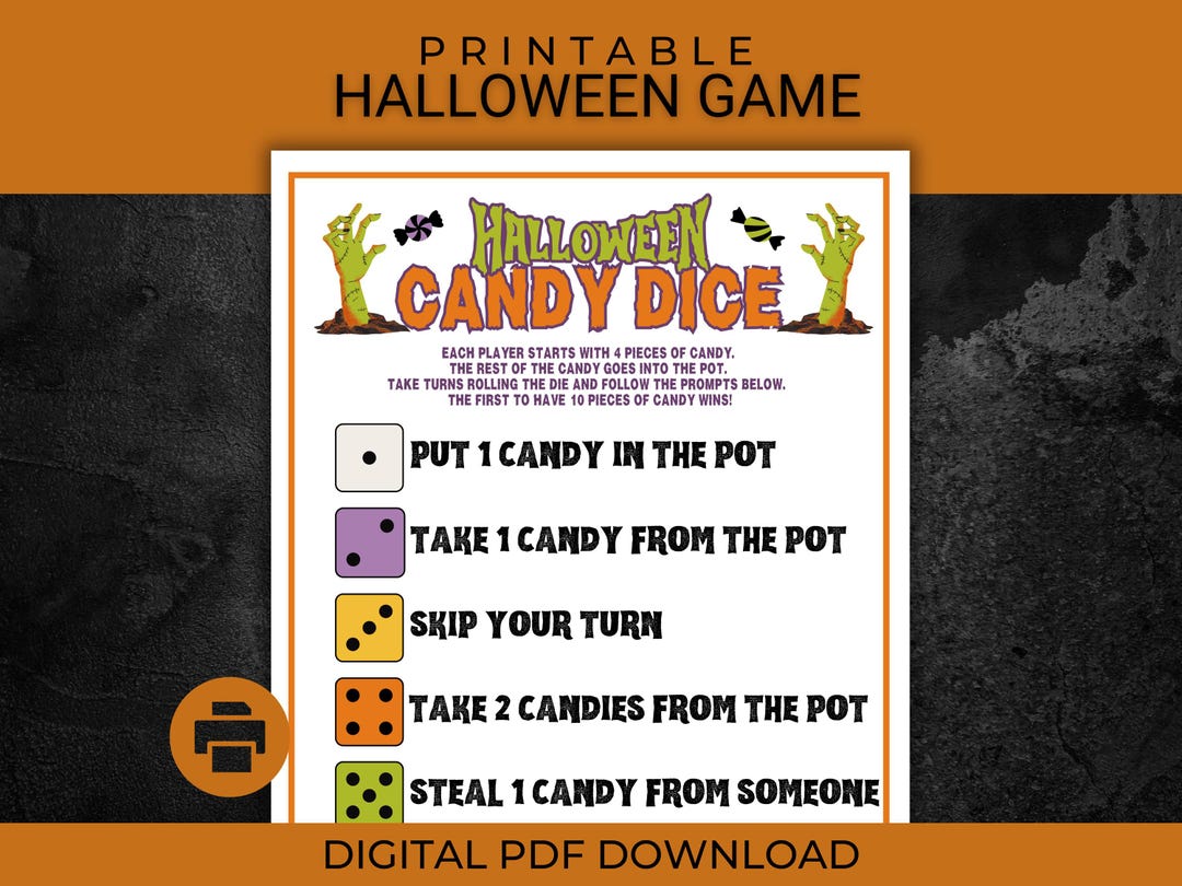 Printable Halloween Candy Dice Game Fun Halloween Games for Kids Teens ...