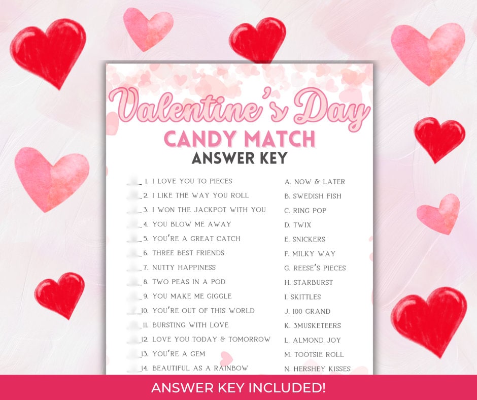 Candy Match Valentine Day Game Printable Valentine Game Valentine's Day ...