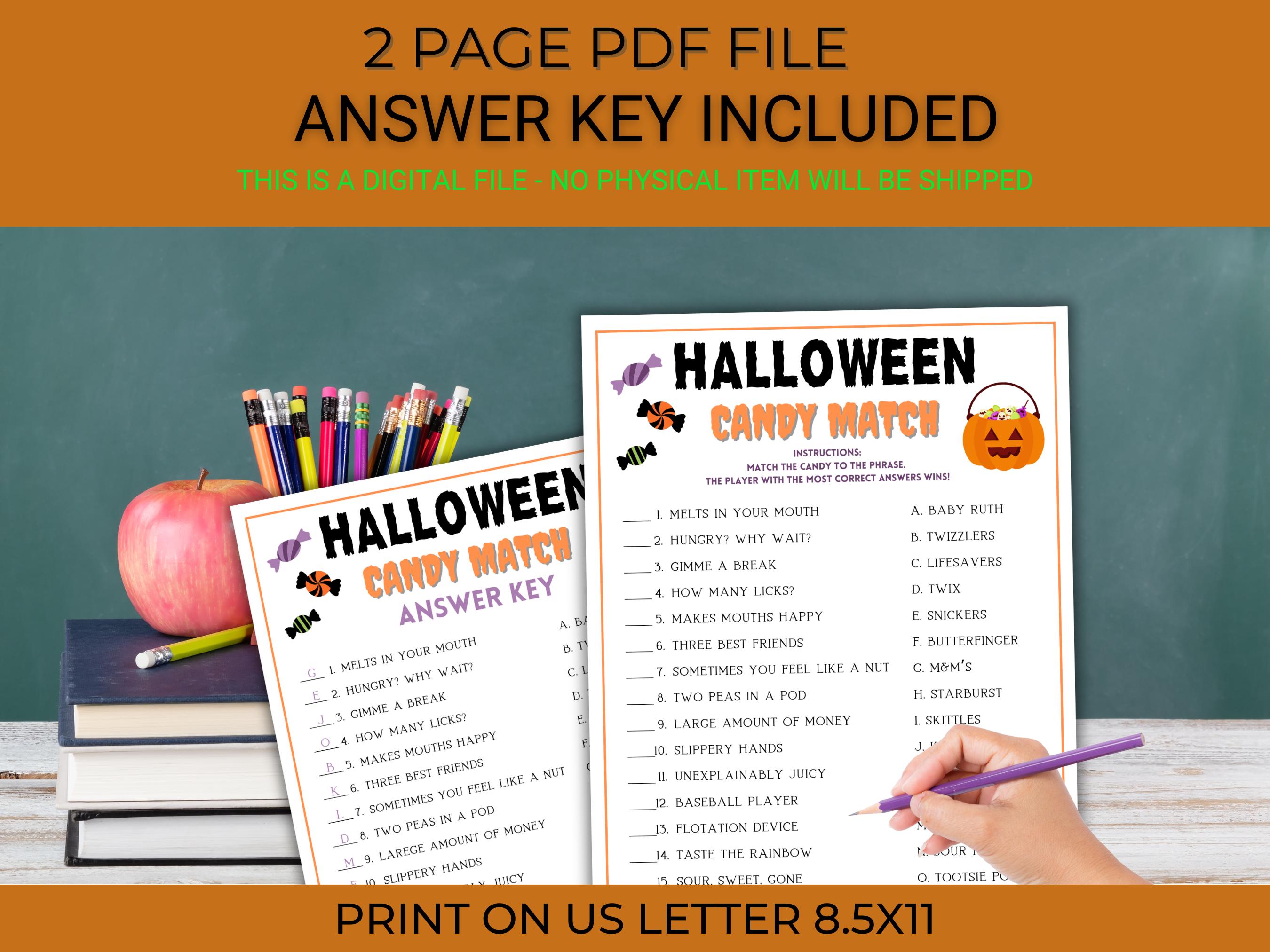 Printable Halloween Candy Match Game Halloween Classroom Games Fun Kid ...