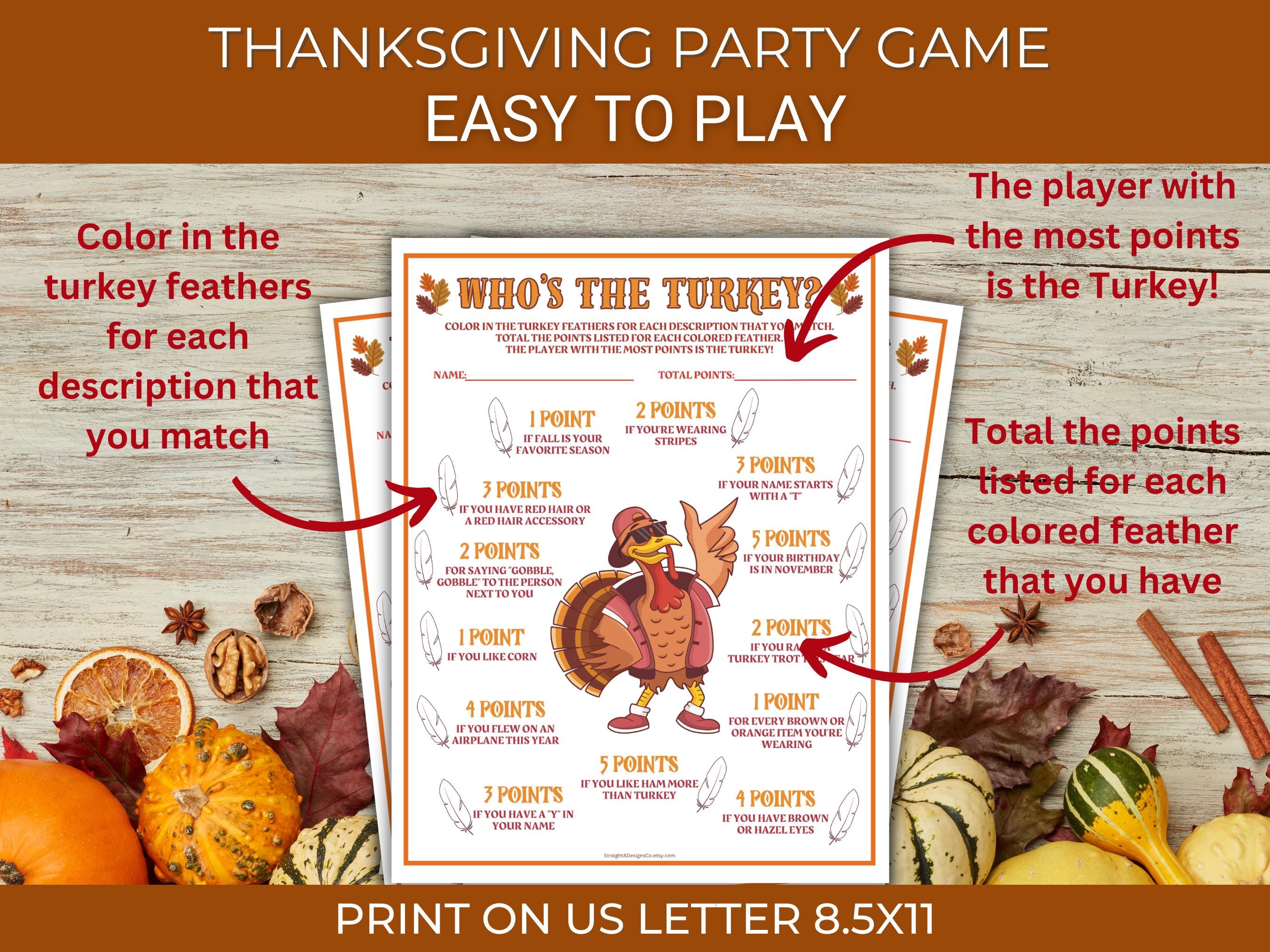 Thanksgiving Game Printable Who's the Turkey Fun Thanksgiving Party ...