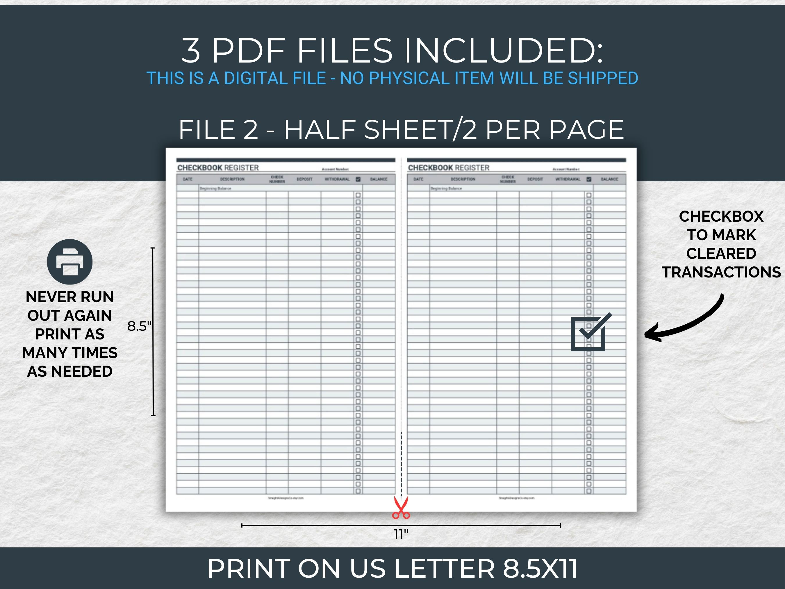 Printable Checkbook Register PDF Digital Download Prints on 8.5x11 ...
