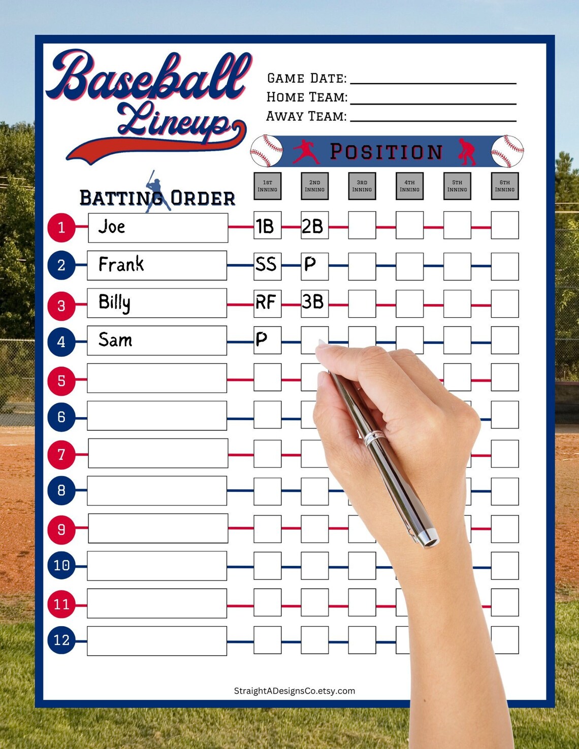 Printable Baseball Lineup Card Field Position Board Baseball Coach ...