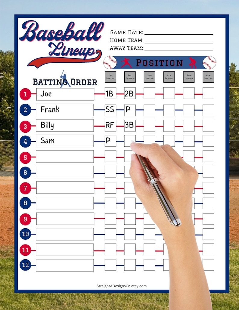 Printable Baseball Lineup Card Field Position Board Baseball Coach ...