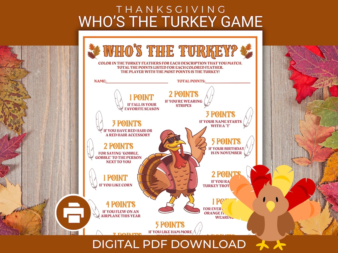 Thanksgiving Game Printable Who's the Turkey Fun Thanksgiving Party ...