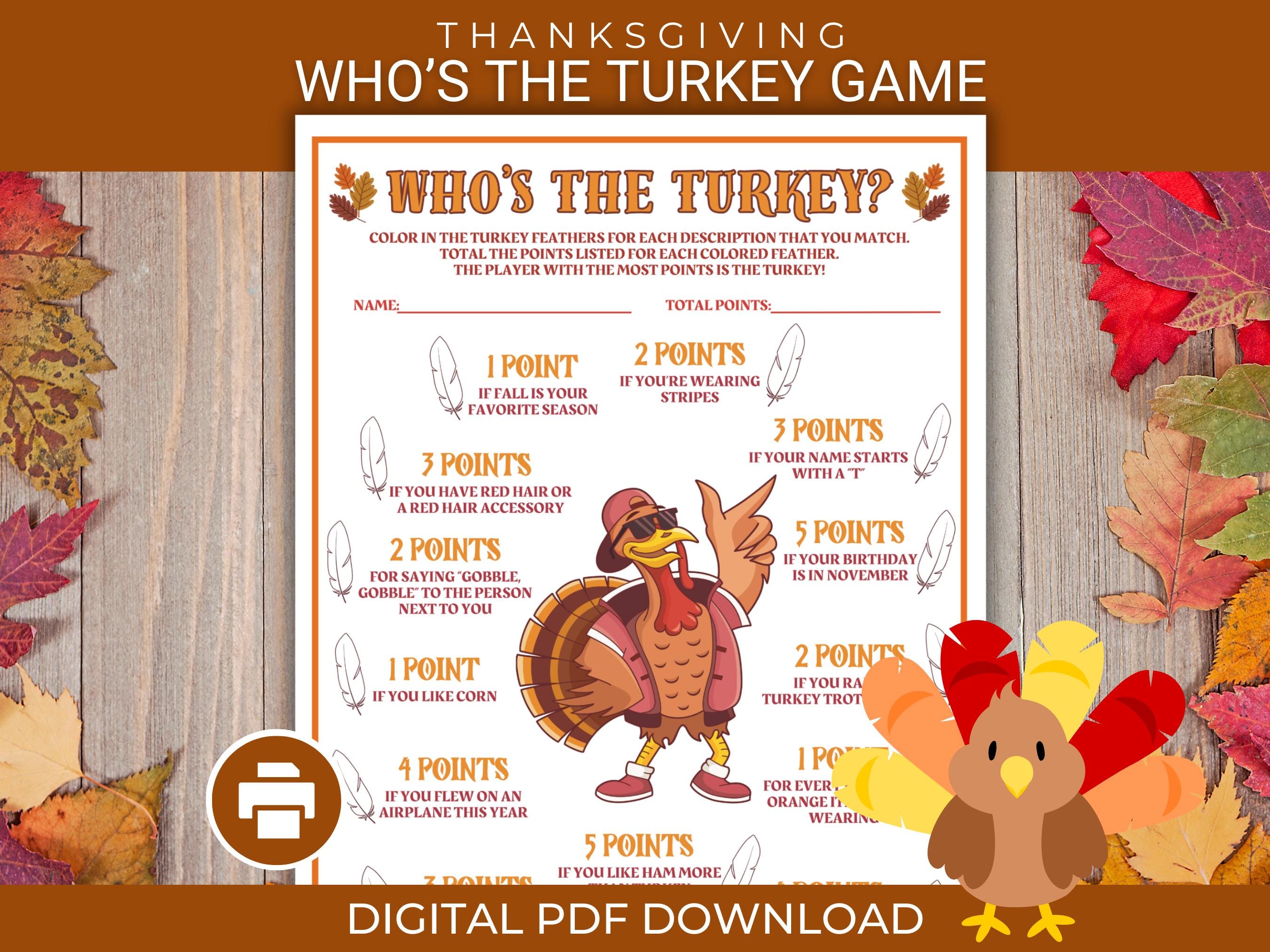 Thanksgiving Game Printable Who's the Turkey Fun Thanksgiving Party ...