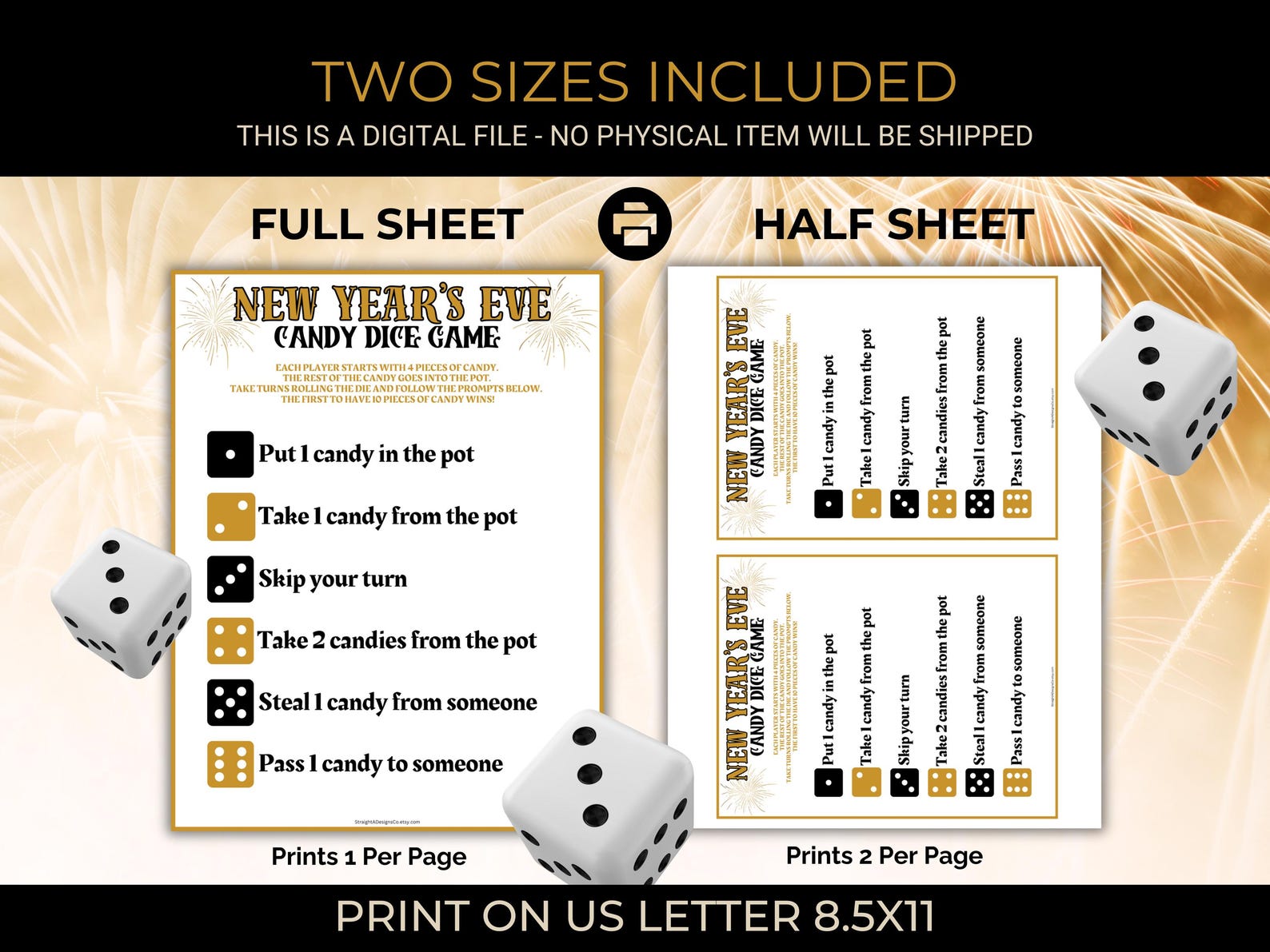 New Years Eve Candy Dice Game Printable Fun New Year's Game Family Kids ...