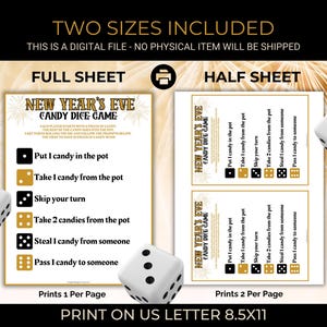 New Years Eve Candy Dice Game Printable Fun New Year's Game Family Kids ...