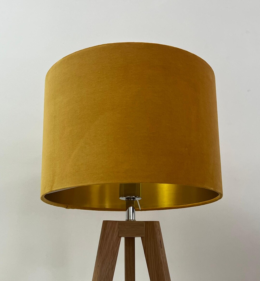 Mustard Yellow Velvet Brushed Gold Drum Lampshade - Etsy