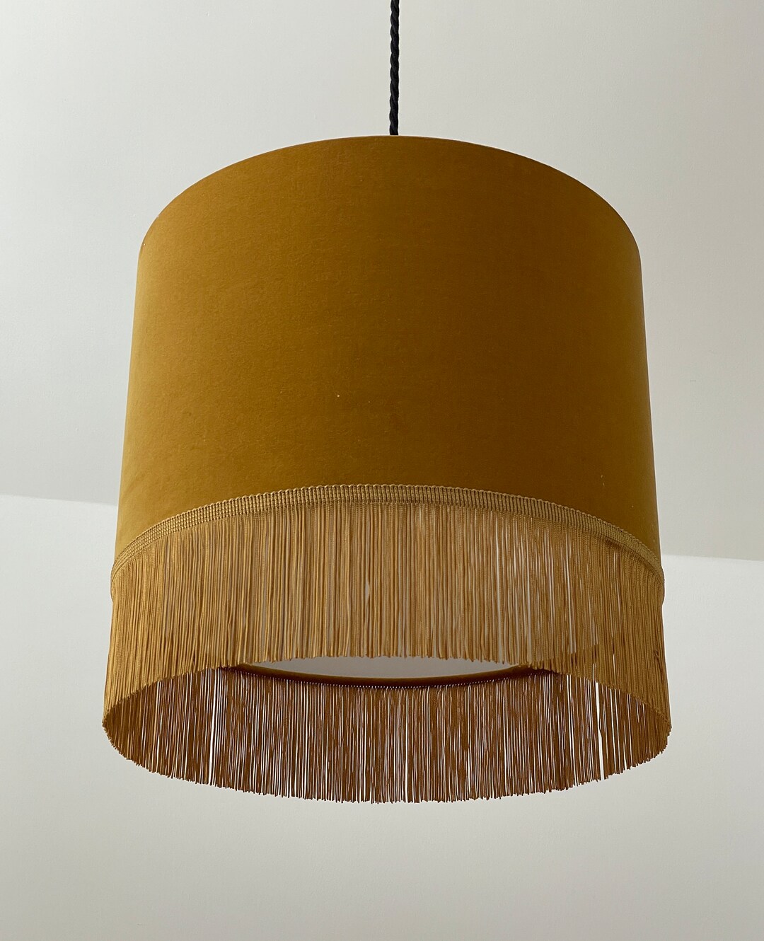 Mustard Yellow Velvet With Fringing Drum Lampshade - Etsy UK