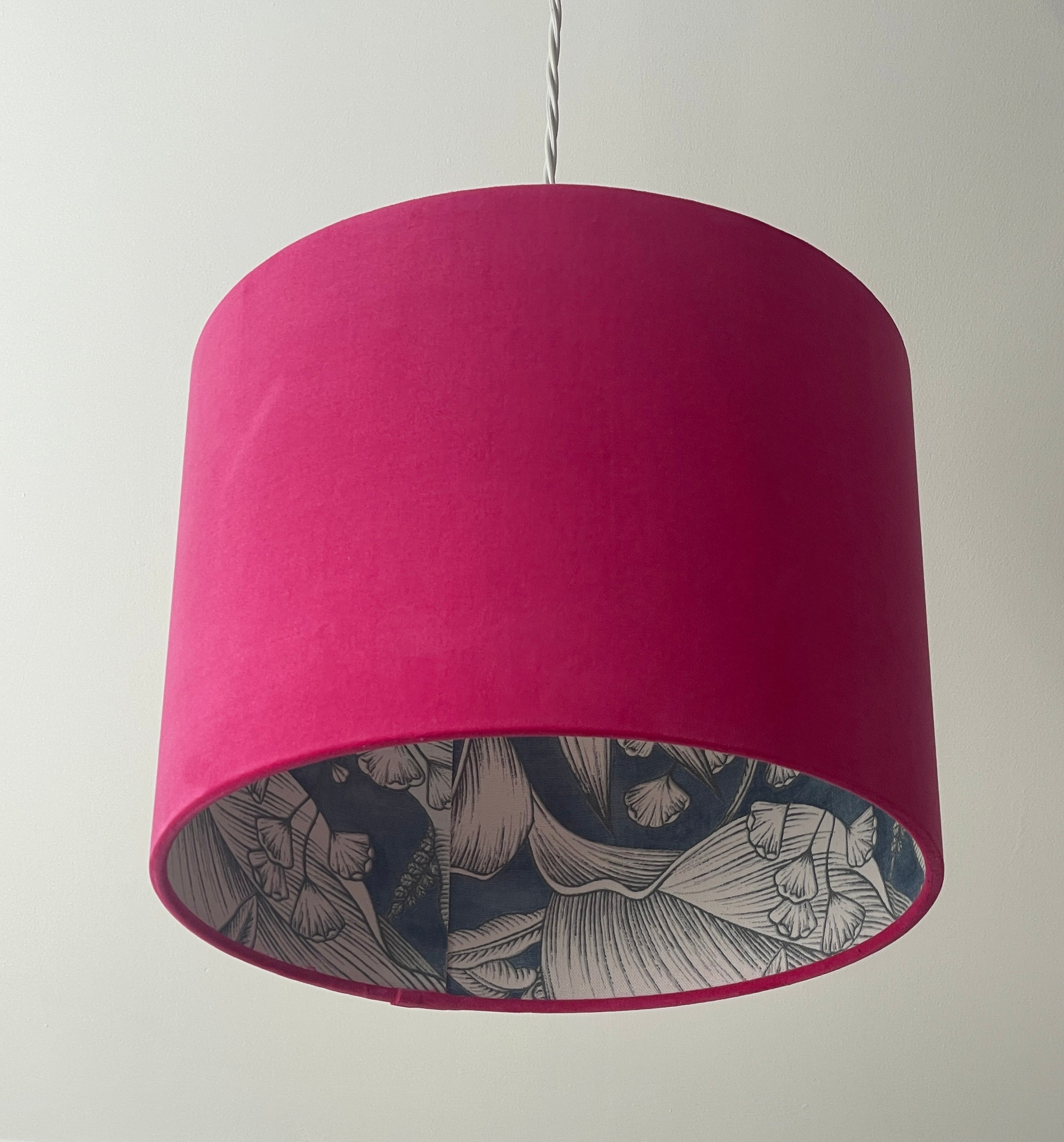 Hot Pink Velvet Chambray Botanical Leaves Drum Lampshade - Etsy UK