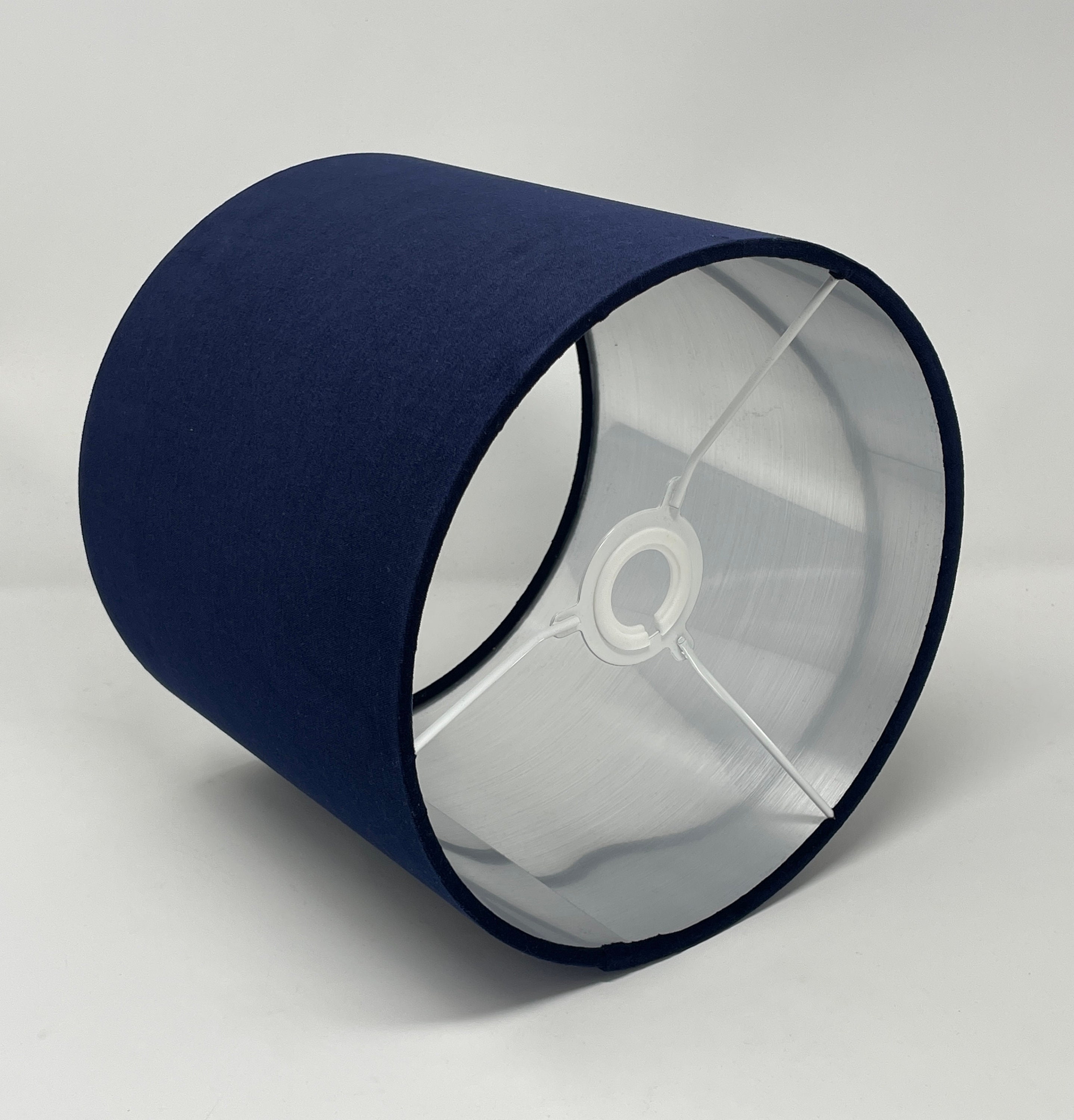 Navy Blue Velvet Brushed Silver Drum Lampshade - Etsy UK