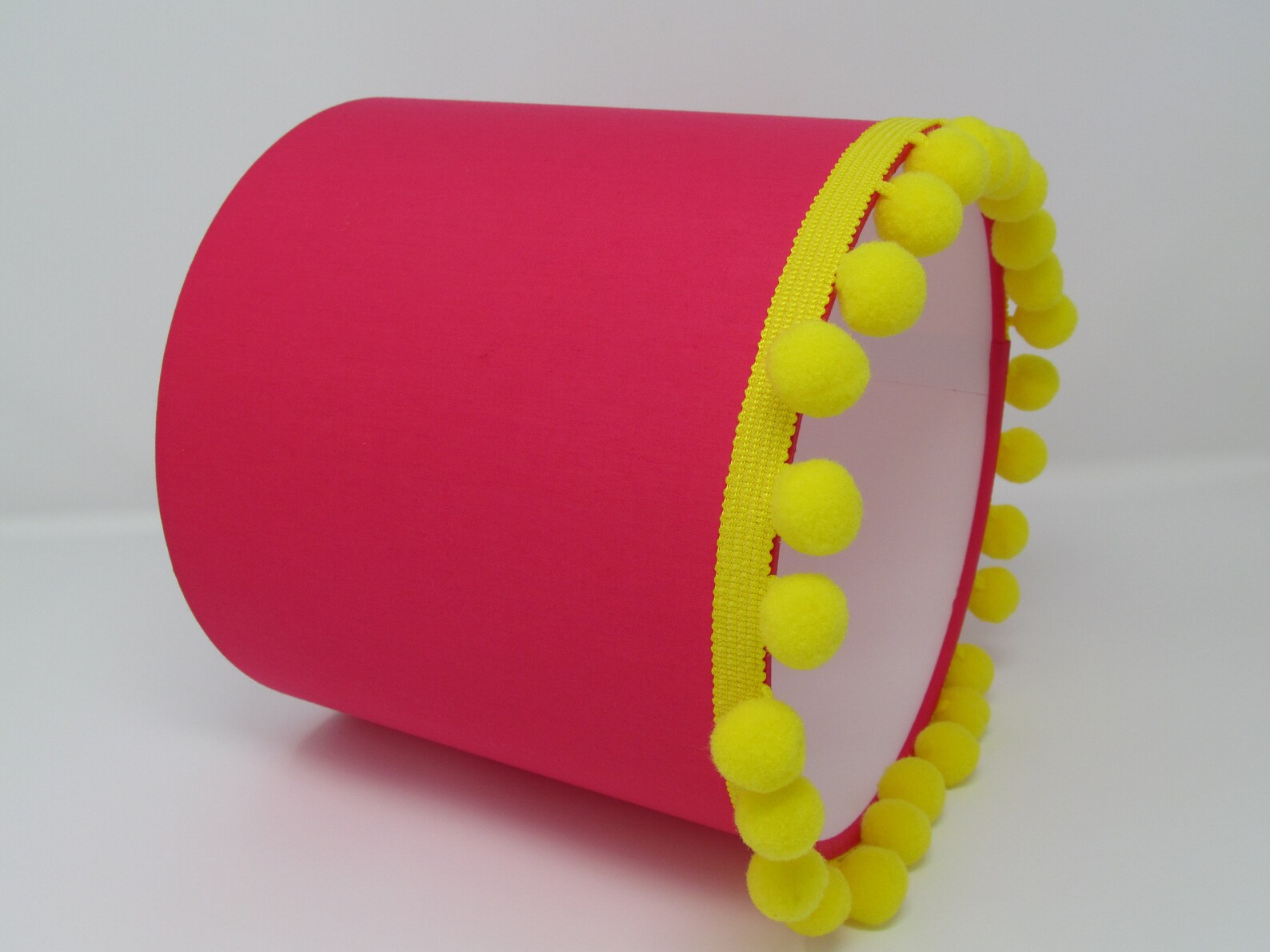 Hot Pink Bright Yellow Pom Pom Trim Drum Lampshade Choice of | Etsy