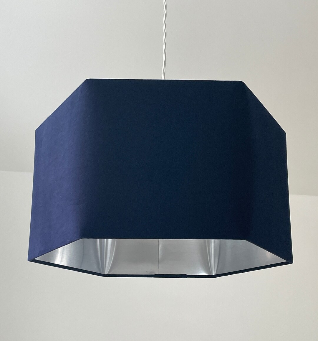 Navy Blue Velvet Brushed Silver Hexagonal Lampshade - Etsy.de