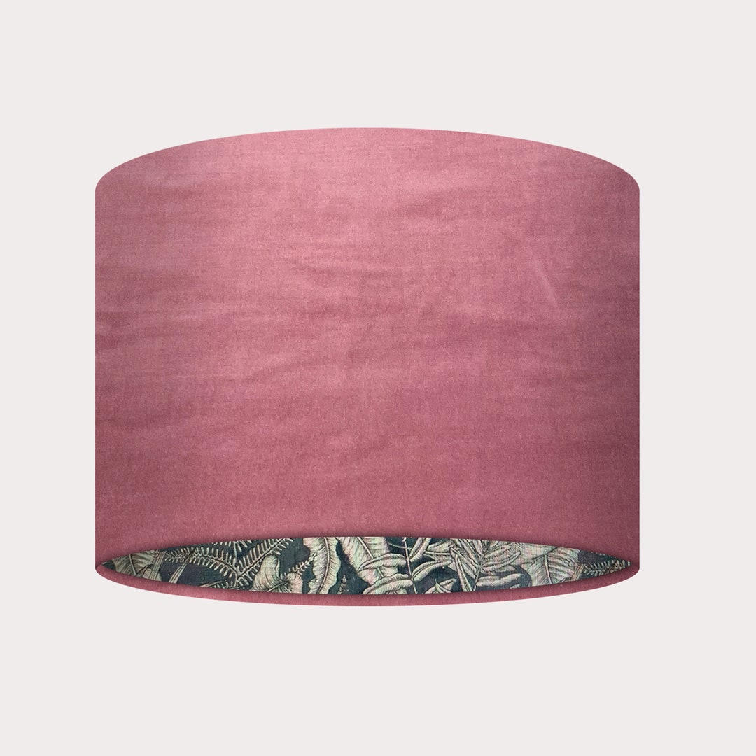 Dusky Pink Velvet Chambray Botanical Leaves Drum Lampshade - Etsy UK