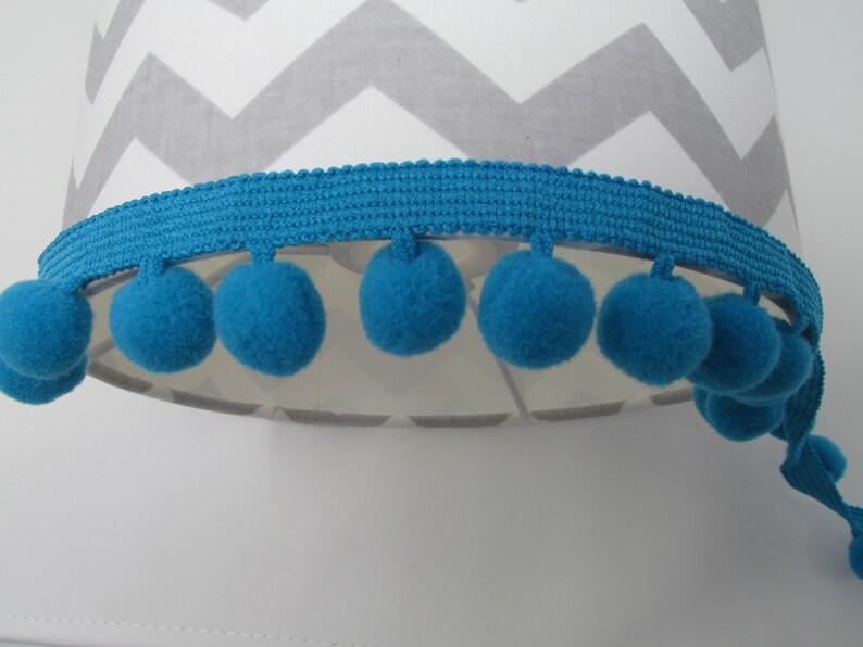 Grey and White Zig Zag Chevron White Pom Pom Trim Drum | Etsy